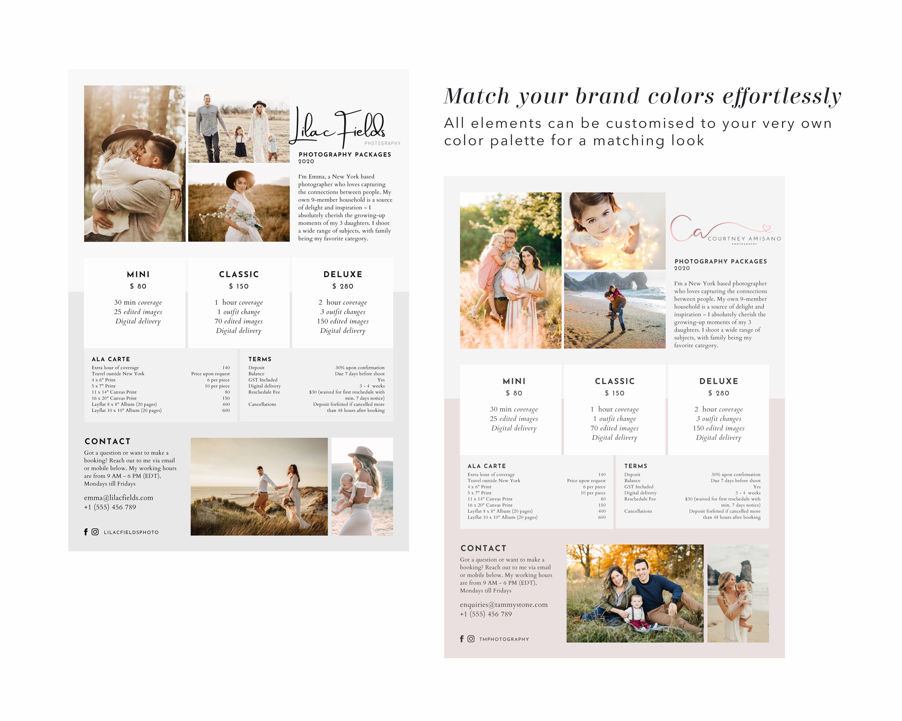 Single Page Photography Pricing Template Editable in Canva - Etsy