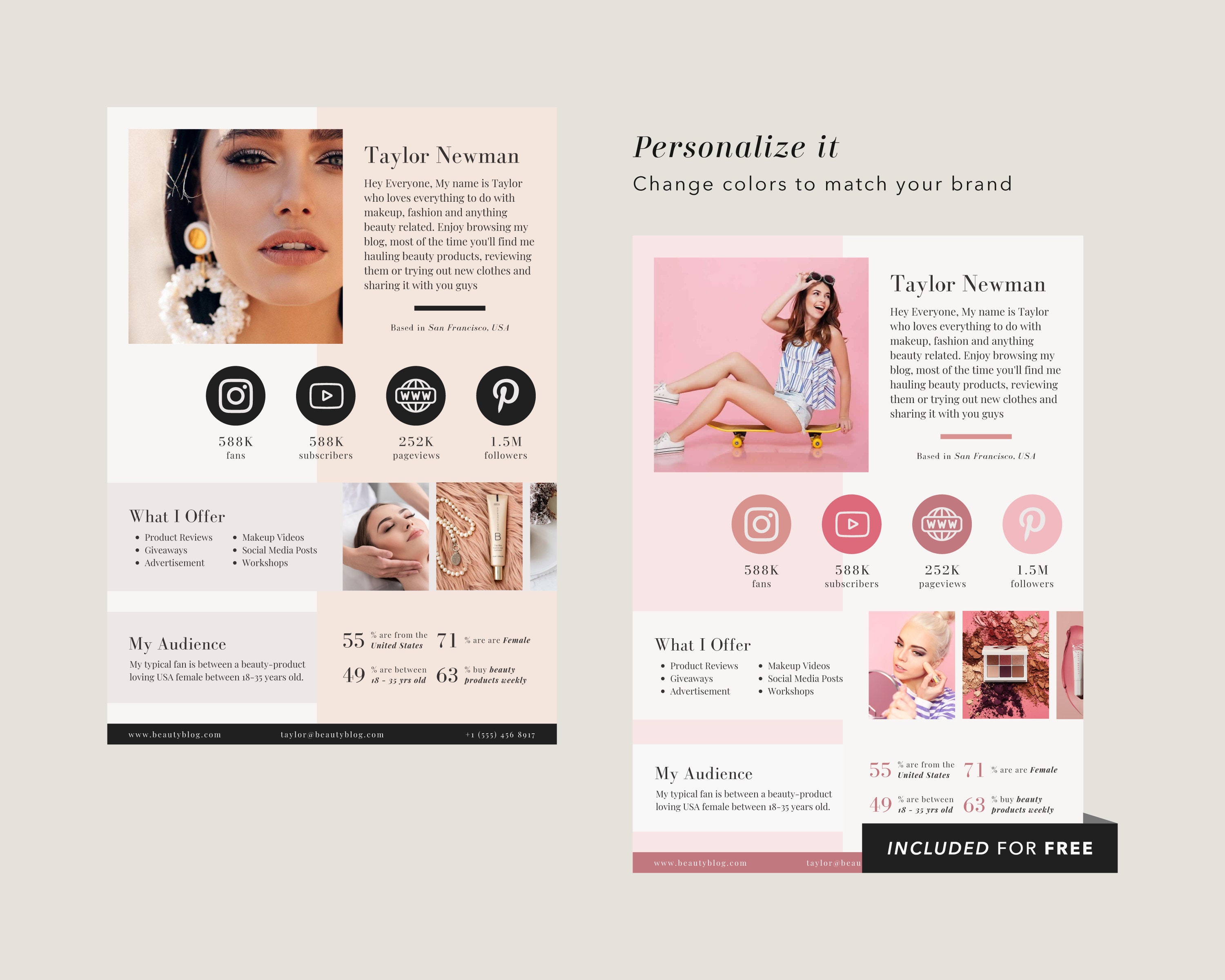 Glam Media Kit for Influencers & Bloggers, Editable in Canva, Single ...