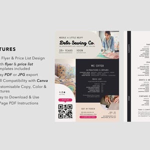 Seamstress A4 Price List & Flyer Template, Canva, Dressmaker, Sewing ...