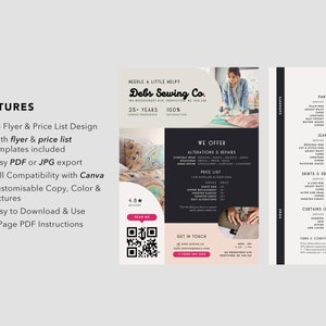 Seamstress A4 Price List & Flyer Template, Canva, Dressmaker, Sewing ...