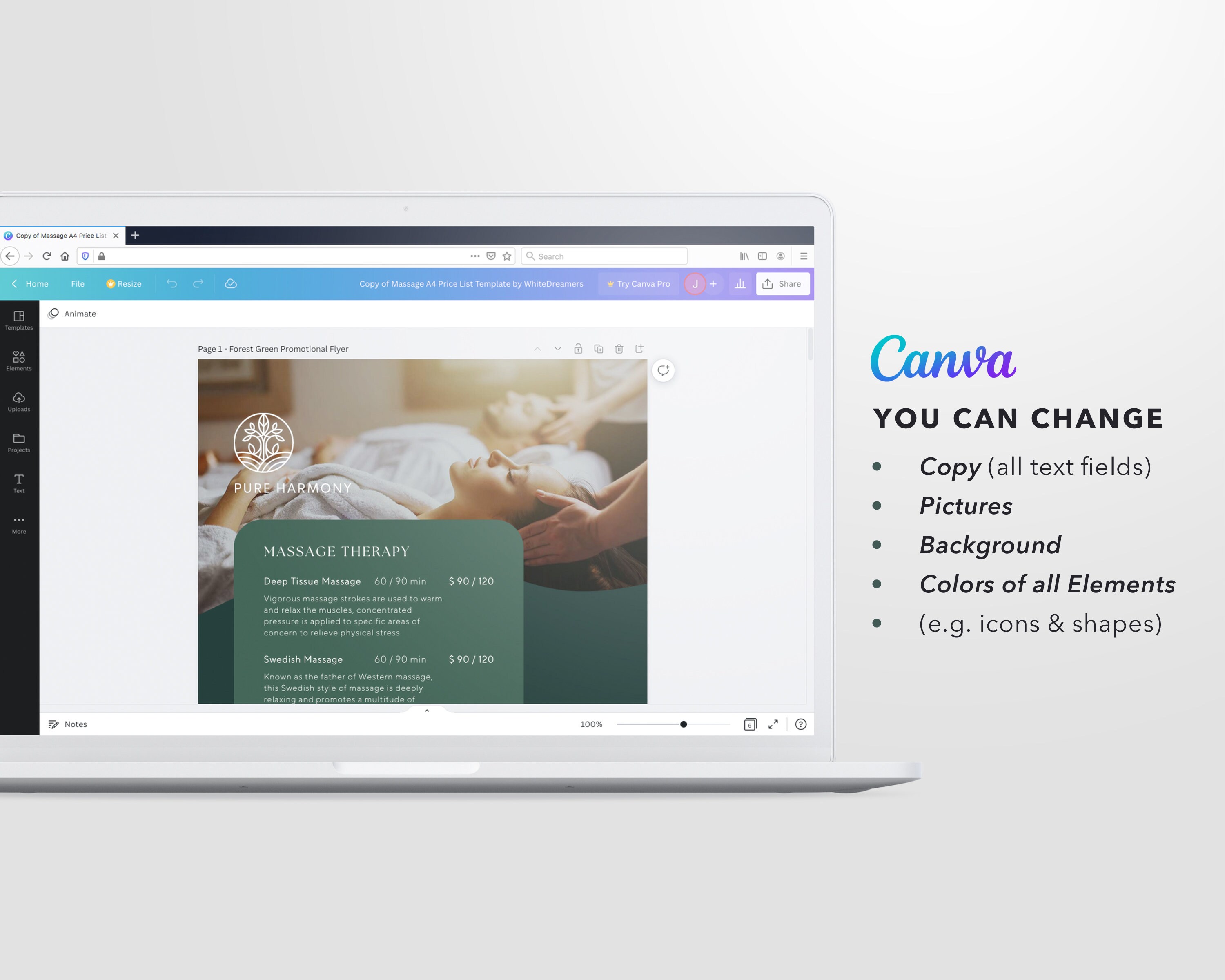Massage Spa Price List & Flyer Template, Canva, Rate Card, Spa ...