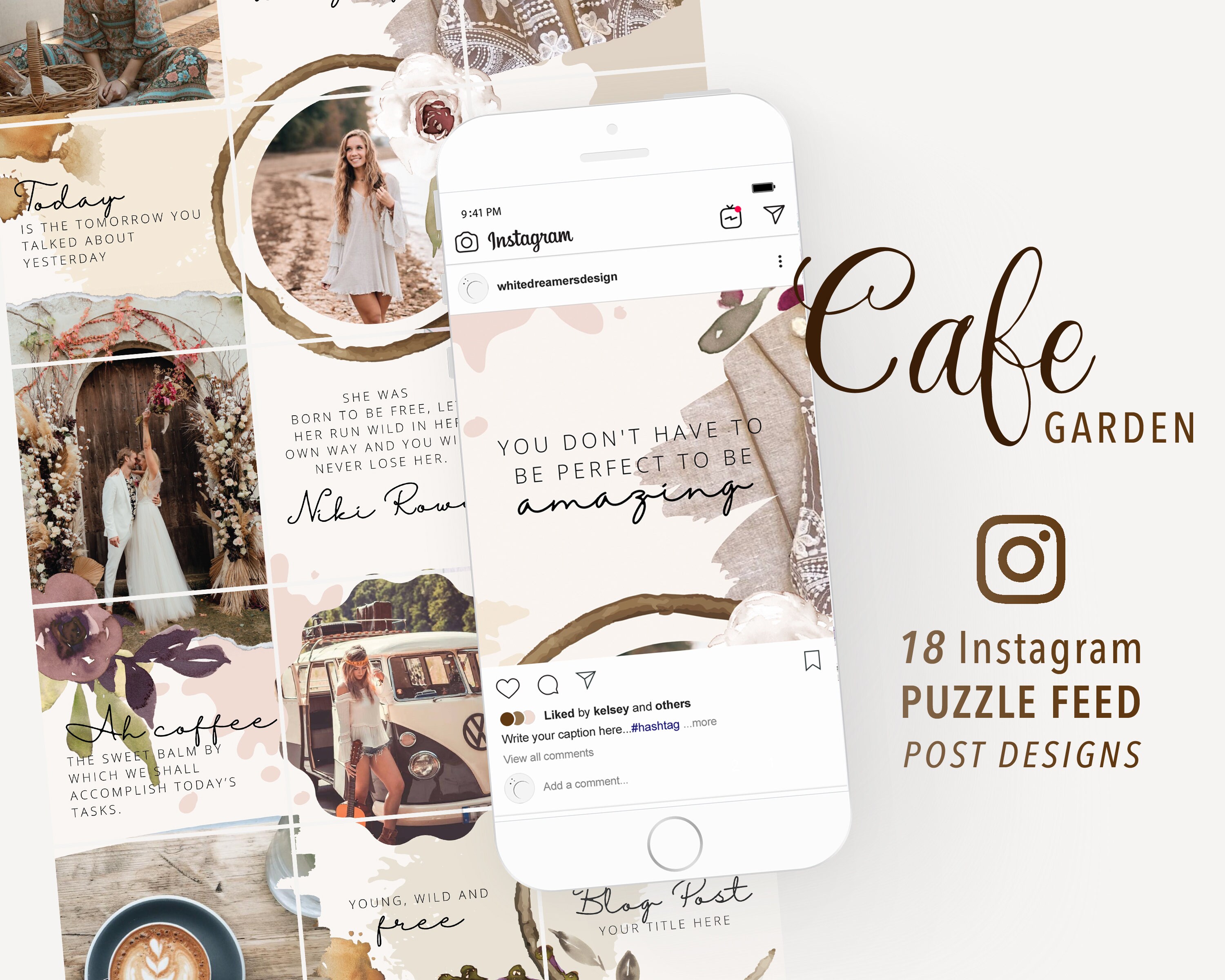 Cafe Garden 18 Instagram Puzzle Feed Post Template, Editable in Canva ...