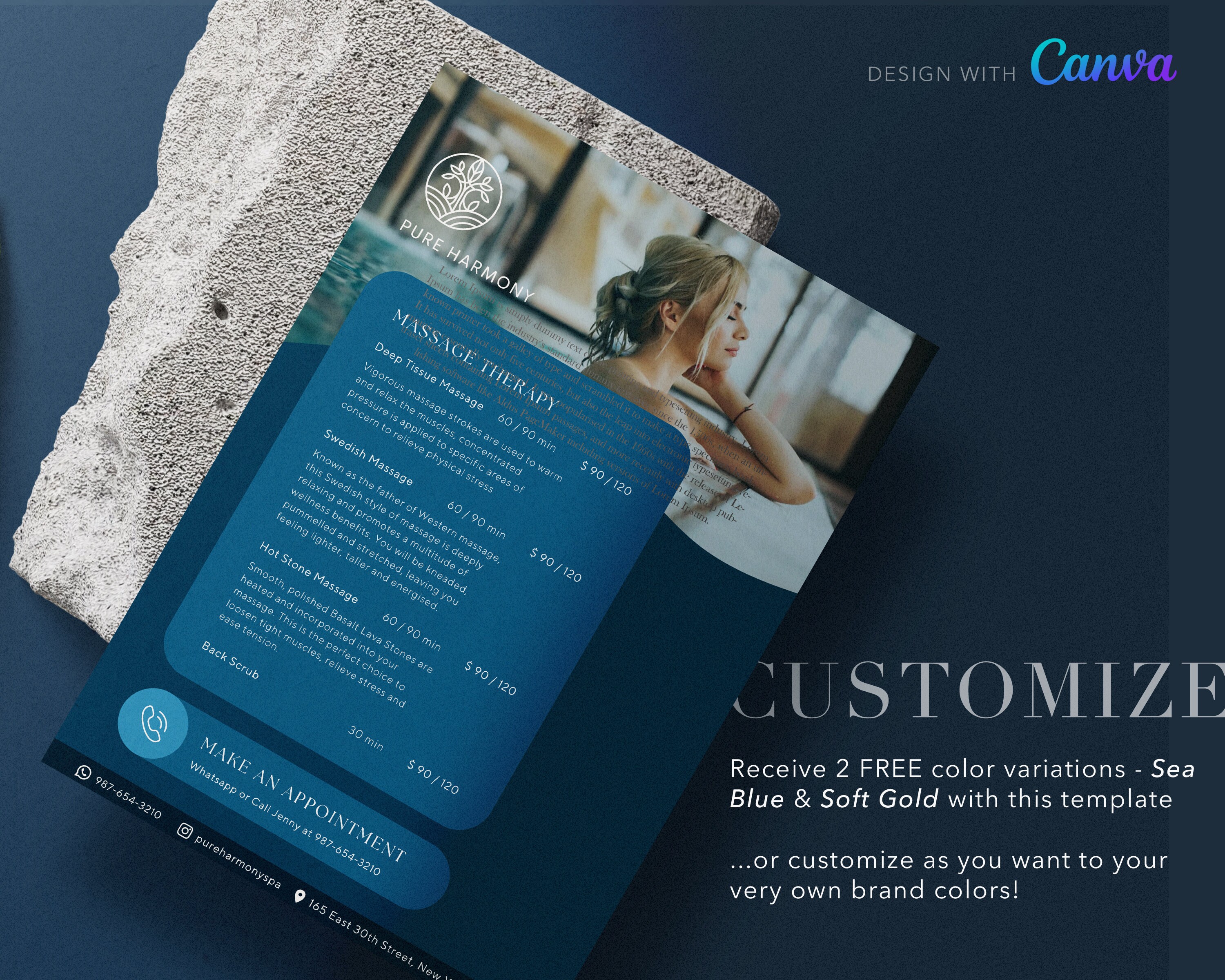 Massage Spa Price List & Flyer Template, Canva, Rate Card, Spa ...