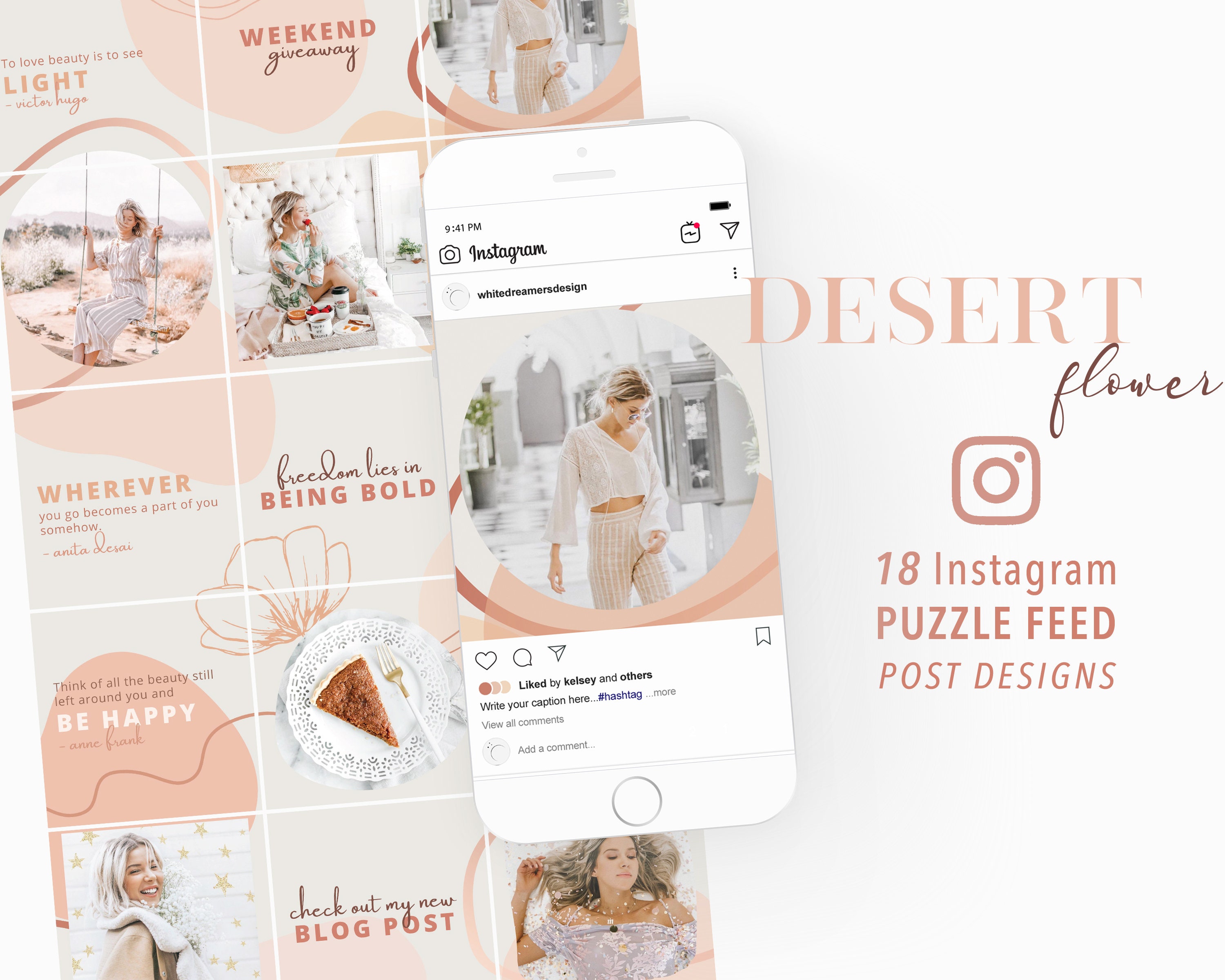 Desert Flower 18 Instagram Puzzle Feed Post Templates, Editable in ...