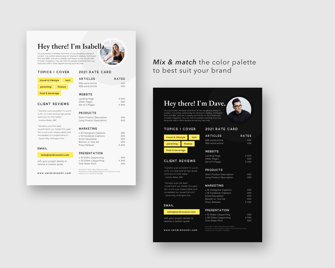 Writer's Single Page Rate Card Template, Editable in Canva, Price List ...