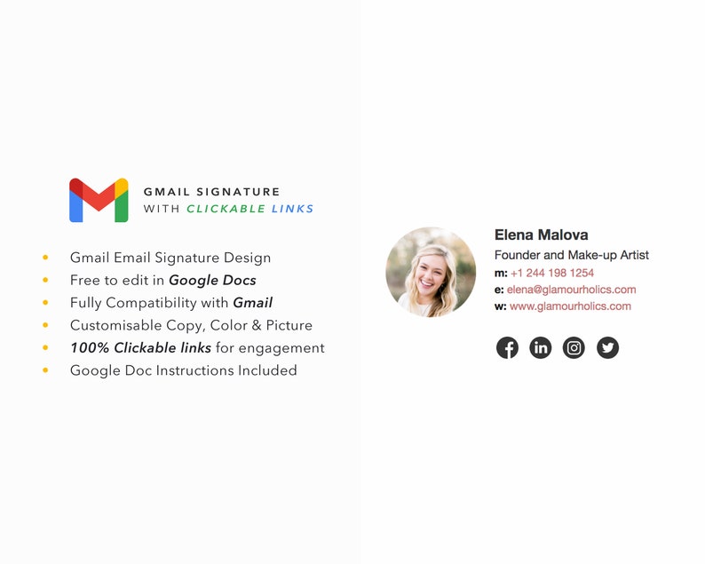 Gmail Signature With Clickable Links Template, Editable in Google Docs ...