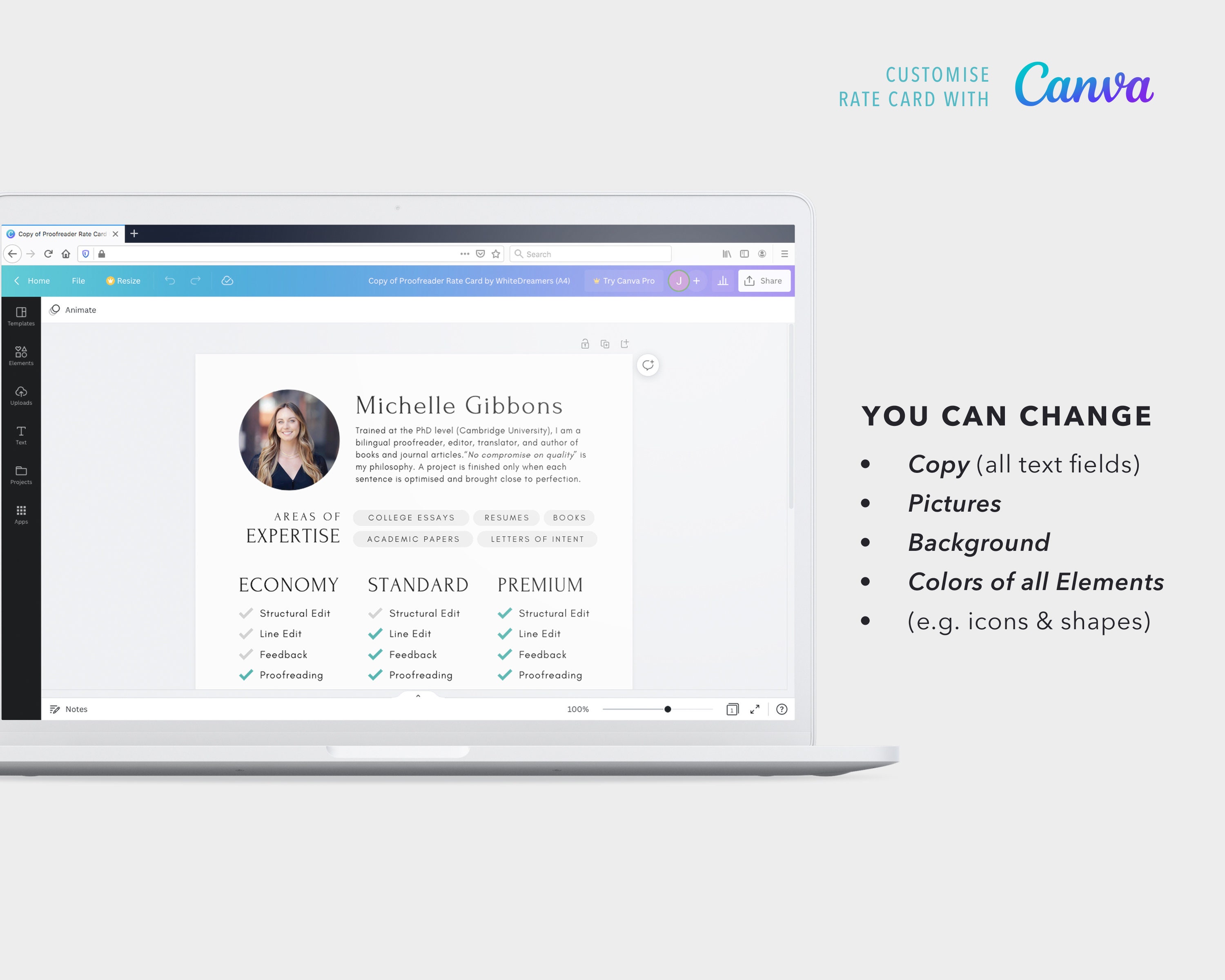 Proofreader's Single Page Rate Card Template, Editable in Canva, Price ...
