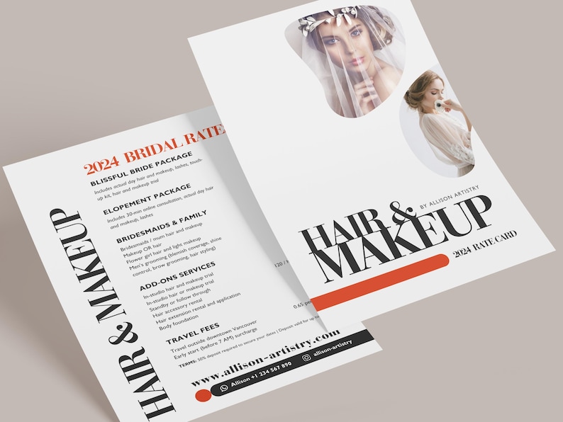 Hair & Makeup Price List and Flyer Template, Canva, Rate Card, MUA ...
