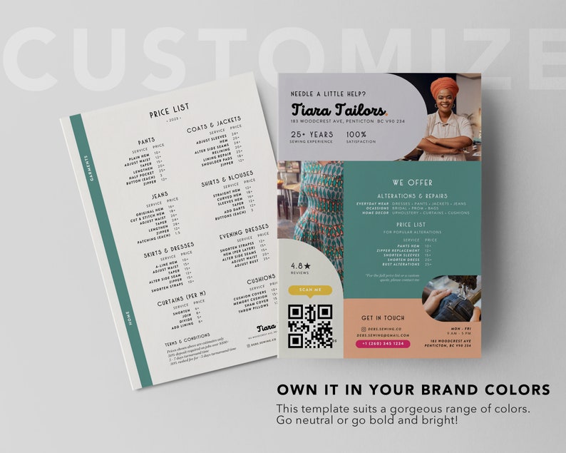 Seamstress A4 Price List & Flyer Template, Canva, Dressmaker, Sewing ...