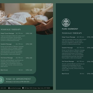 Massage Spa Price List & Flyer Template, Canva, Rate Card, Spa ...
