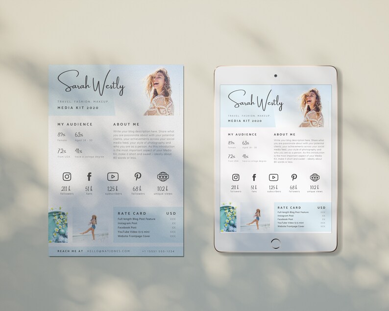 Classic Media Kit Template for Influencers & Bloggers, Single Page ...