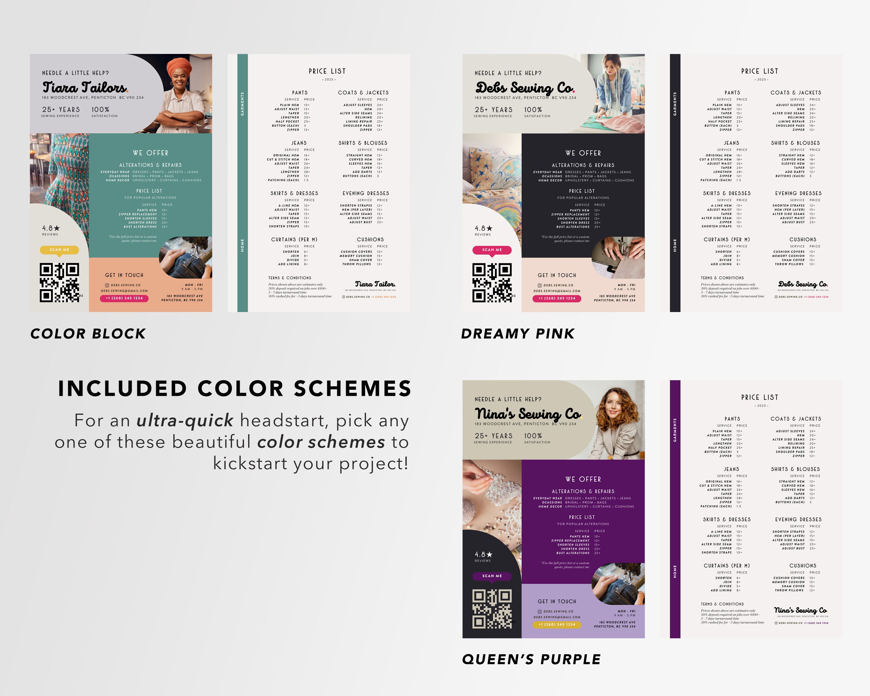 Seamstress A4 Price List & Flyer Template, Canva, Dressmaker, Sewing ...