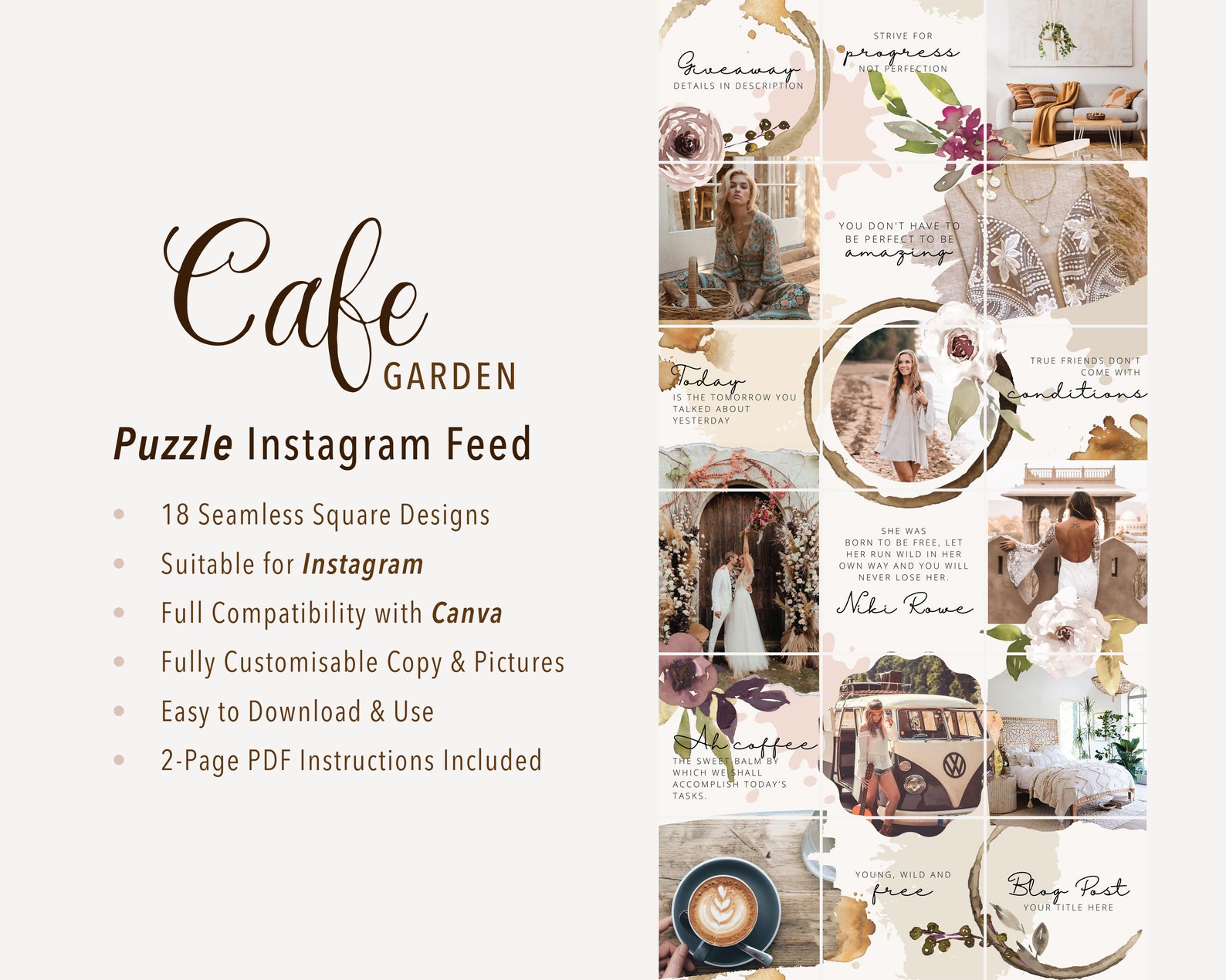 Cafe Garden 18 Instagram Puzzle Feed Post Template, Editable in Canva ...