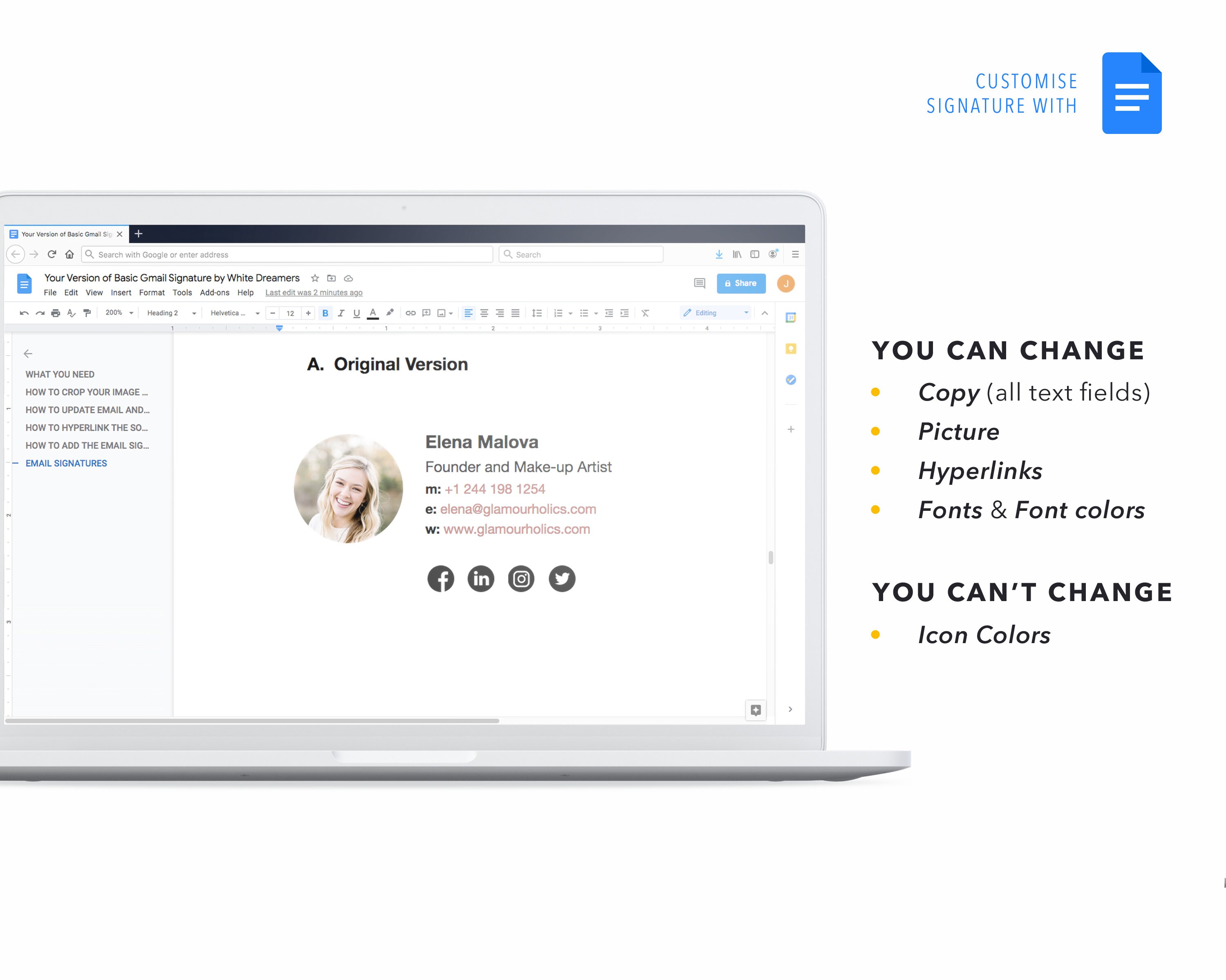 Gmail Signature With Clickable Links Template, Editable in Google Docs ...
