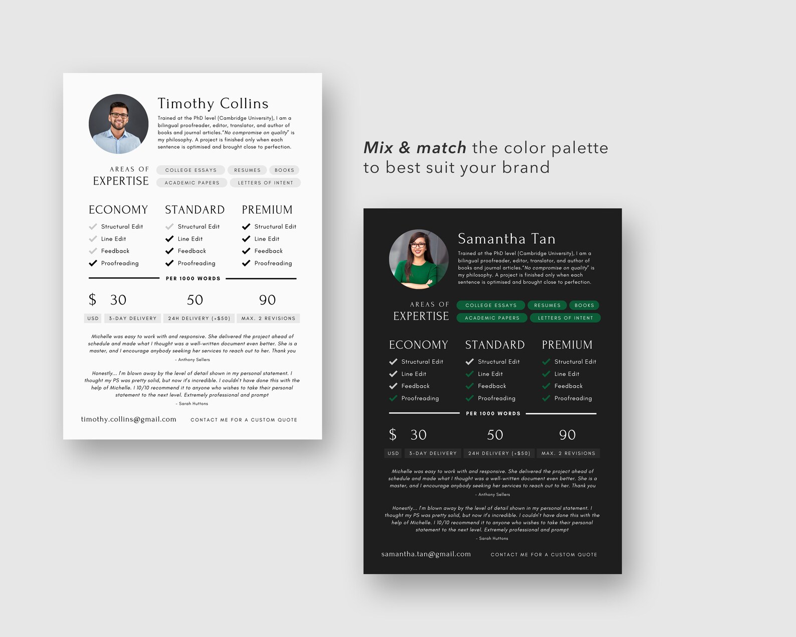 Proofreader's Single Page Rate Card Template, Editable in Canva, Price ...