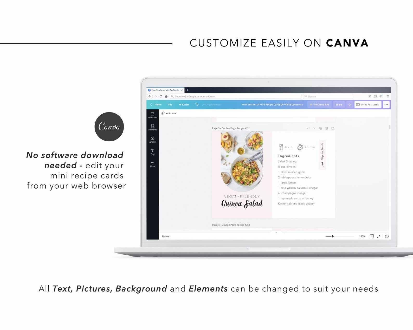 30 Mini Recipe Cards Template, Canva, Recipe Ebook Template, Recipe ...