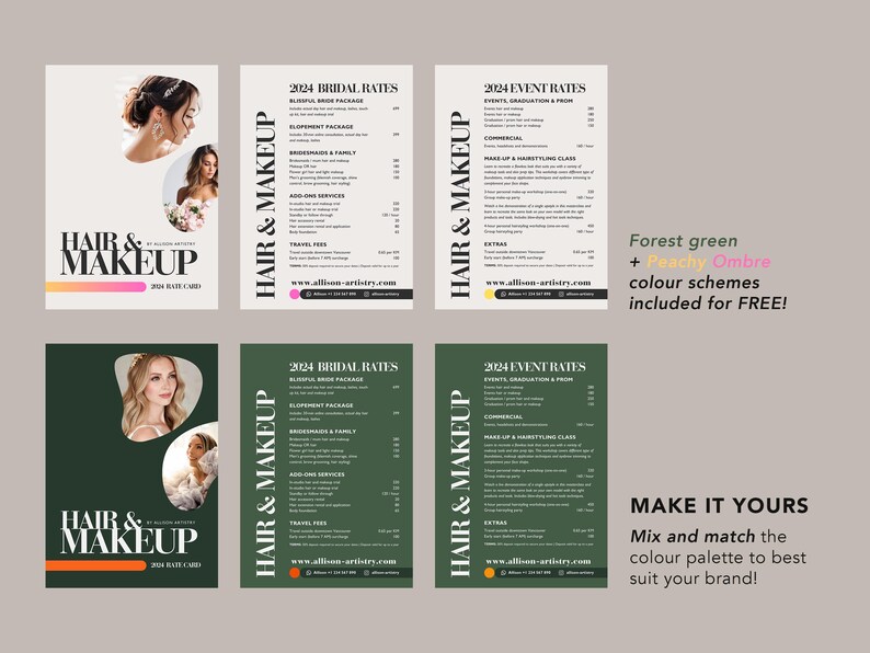 Hair & Makeup Price List and Flyer Template, Canva, Rate Card, MUA ...