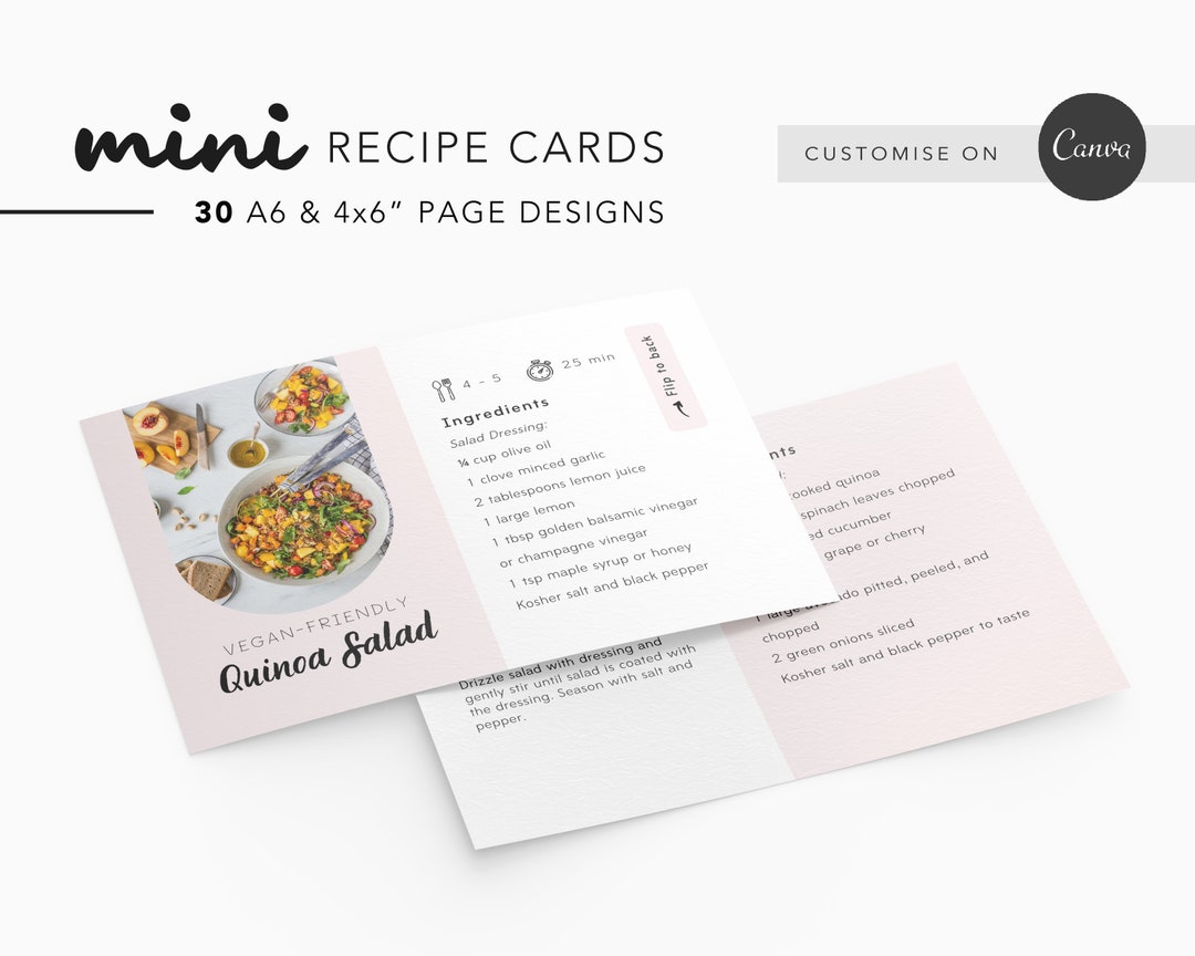 30 Mini Recipe Cards Template, Canva, Recipe Ebook Template, Recipe ...