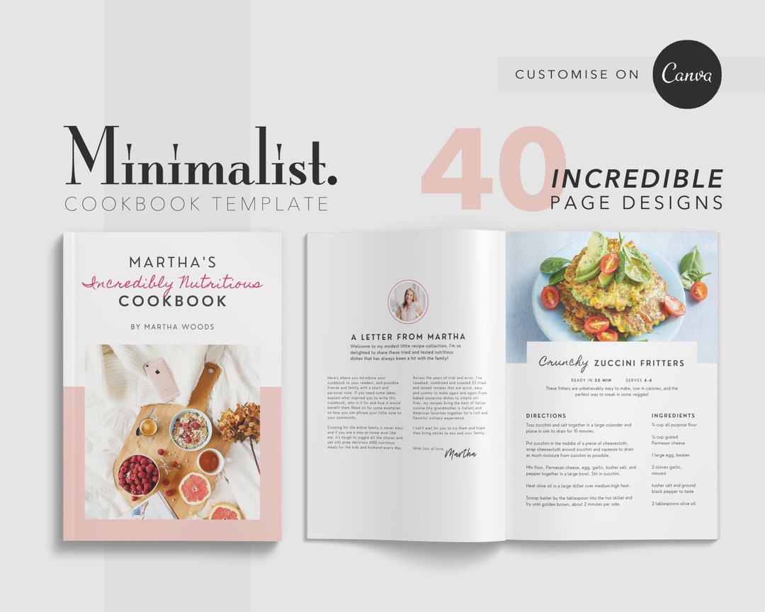 Minimalist Cookbook Template, Editable in Canva, Recipe Ebook Template ...