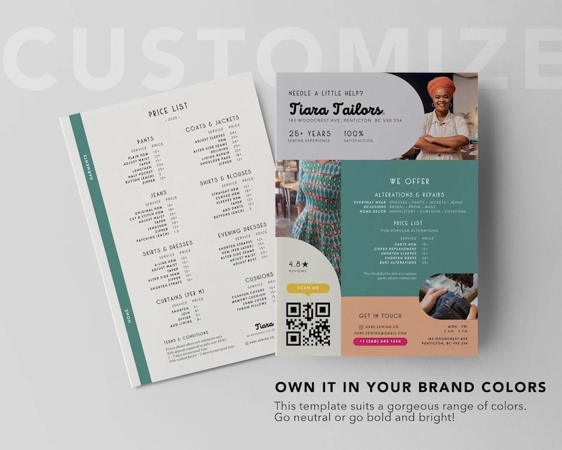 Seamstress A4 Price List & Flyer Template, Canva, Dressmaker, Sewing ...
