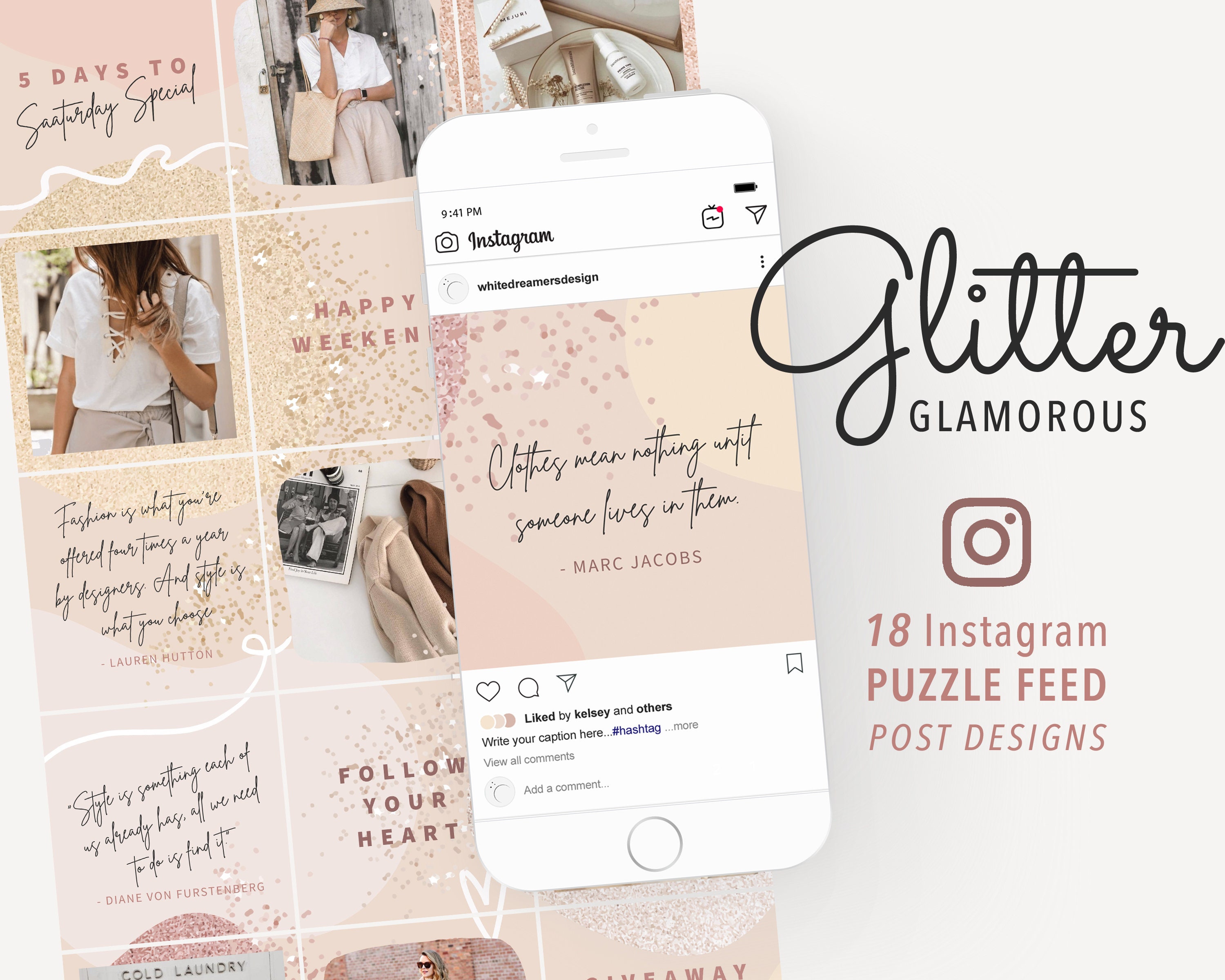 Glitter Glamorous 18 Instagram Puzzle Feed Post Templates, Editable in ...