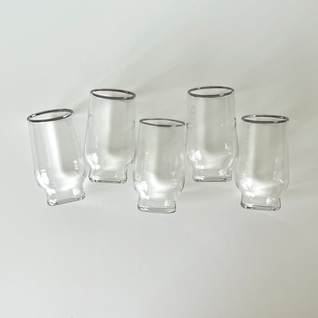 Short Curvy Silver Rimmed Glasses - Set of 5 - Etsy