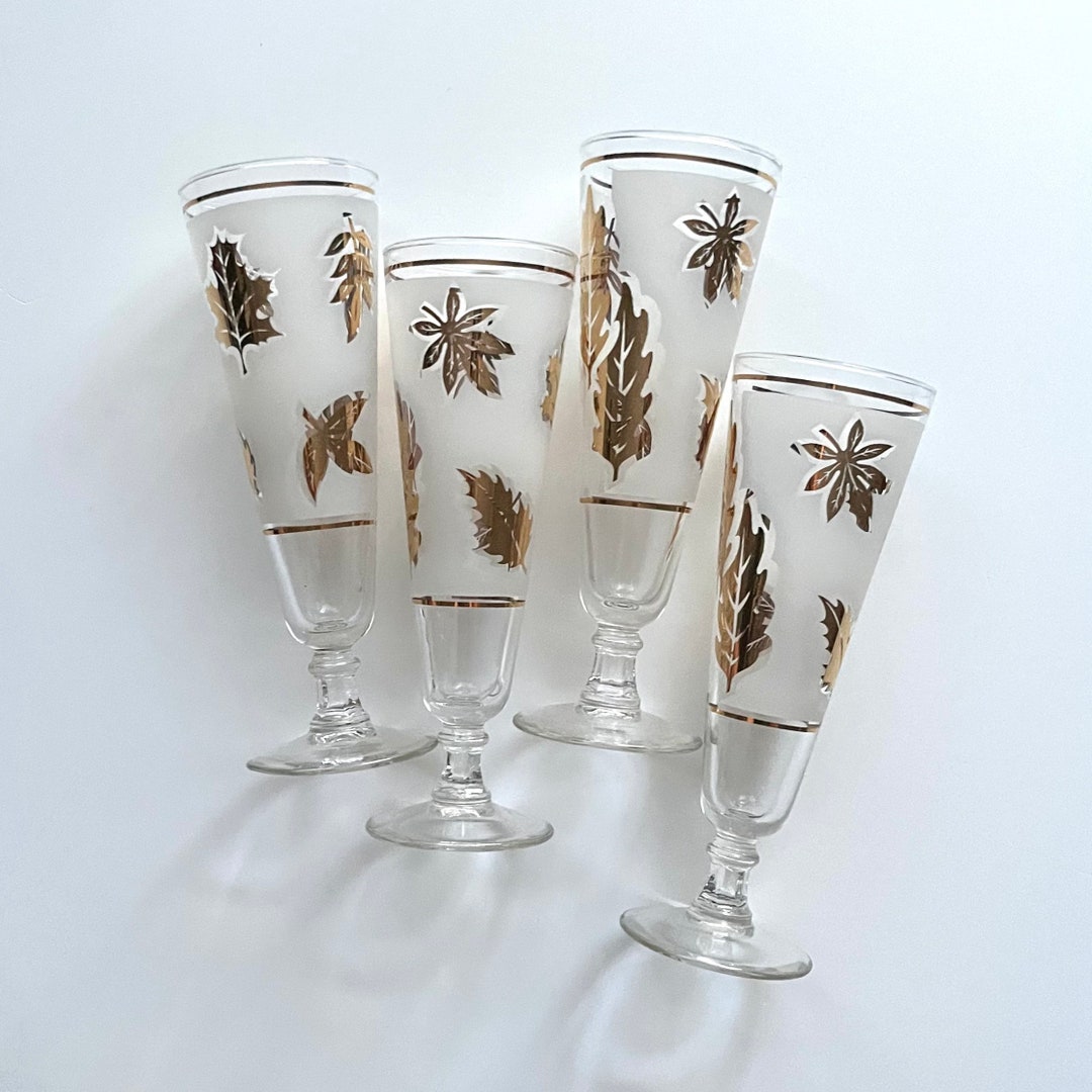 Frosted Gold Leaf and Stripe Cocktail Glasses - Set of 4 - Etsy