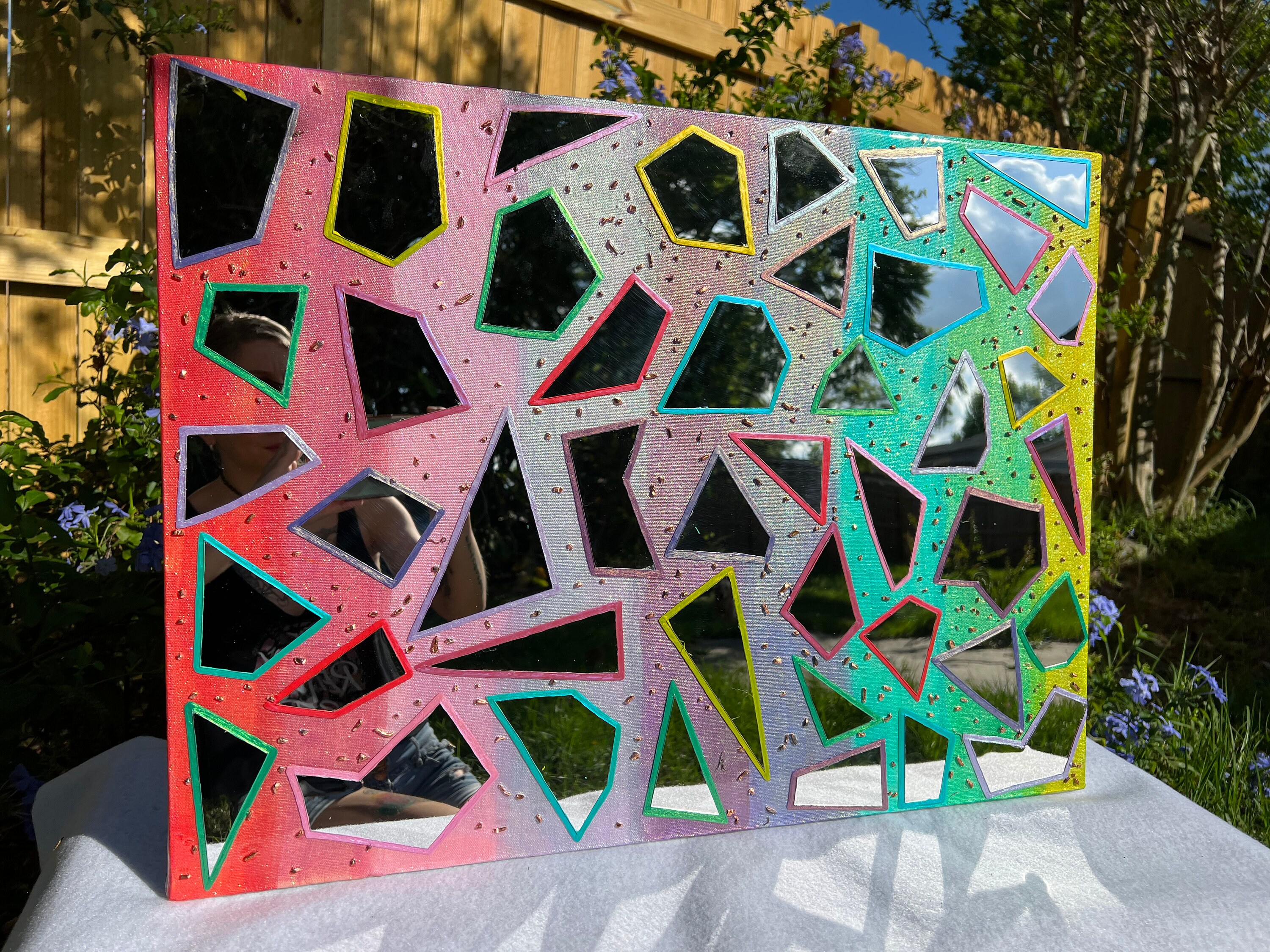 Multimedia Acrylic Resin Painting With Mirror - Etsy