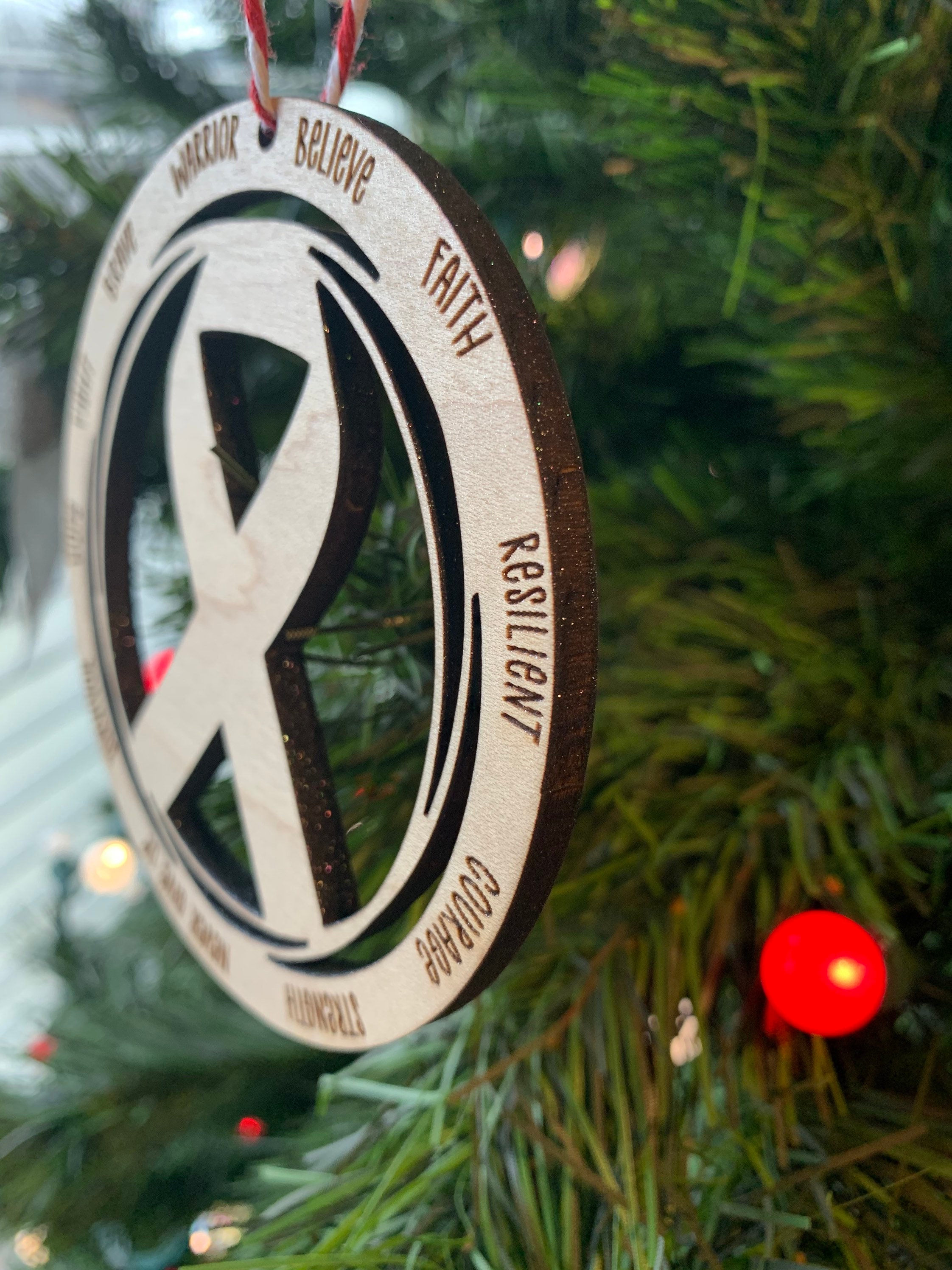 Personalized Cancer Ribbon Christmas Ornament Custom Cancer | Etsy