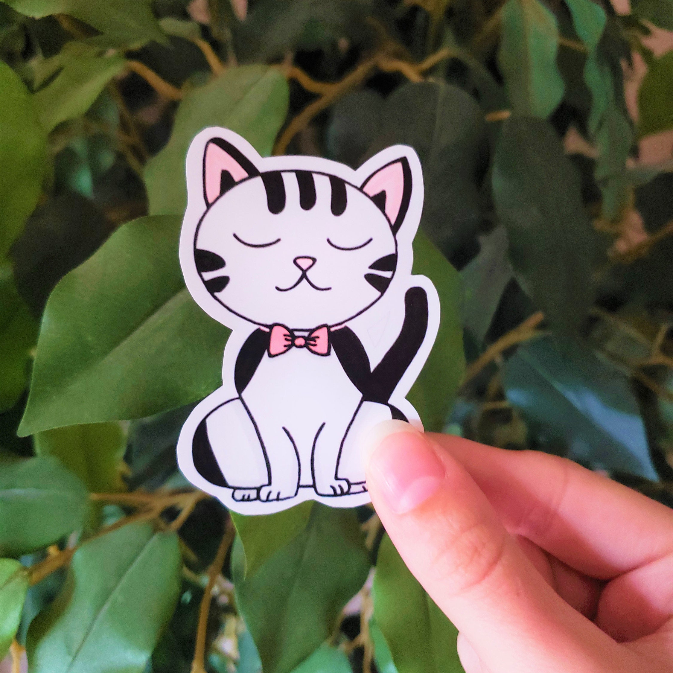 Bow-tie Cat Cartoon Sticker | Made With Waterproof Vinyl for Water ...