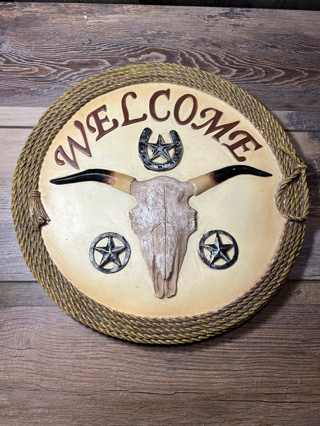 Vintage Ceramic “welcome” Sign -western Theme -steer Skull - Etsy
