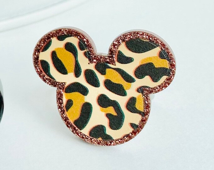 Mickey Mouse Inspired Leopard Print Acrylic Statement Adjustable Ring ...
