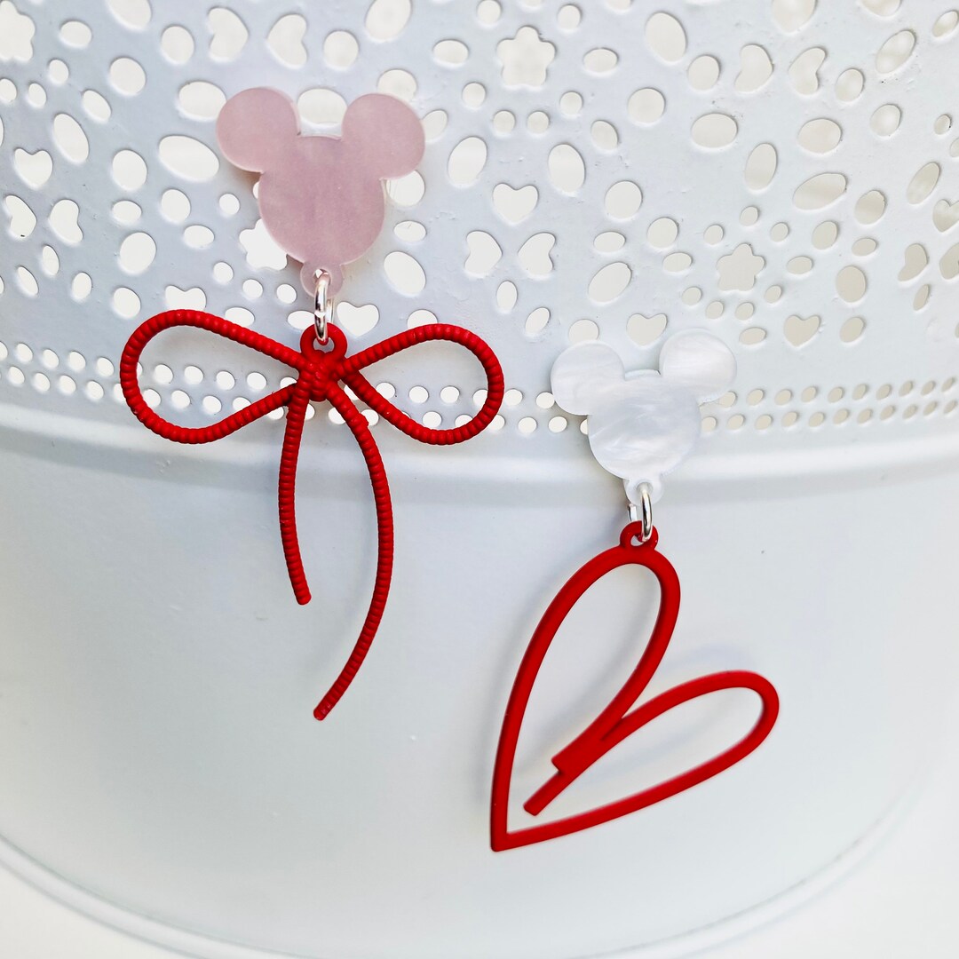 Mickey Mouse Inspired Red Bow or Heart Statement Earrings. Metal Mickey ...
