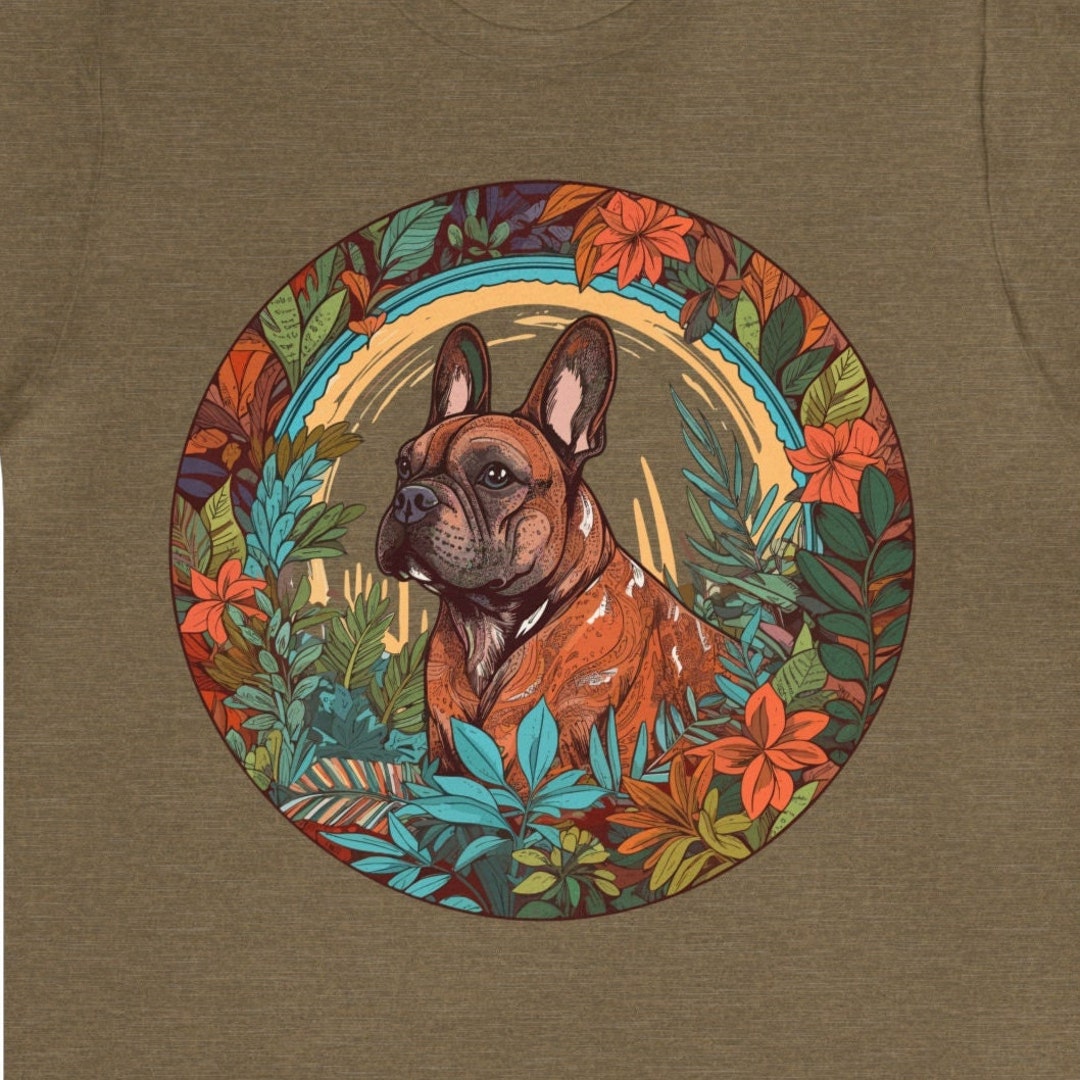 Botanical Frenchie Tee, French Bulldog Shirt, Exotic Leaves, Dog Lover ...