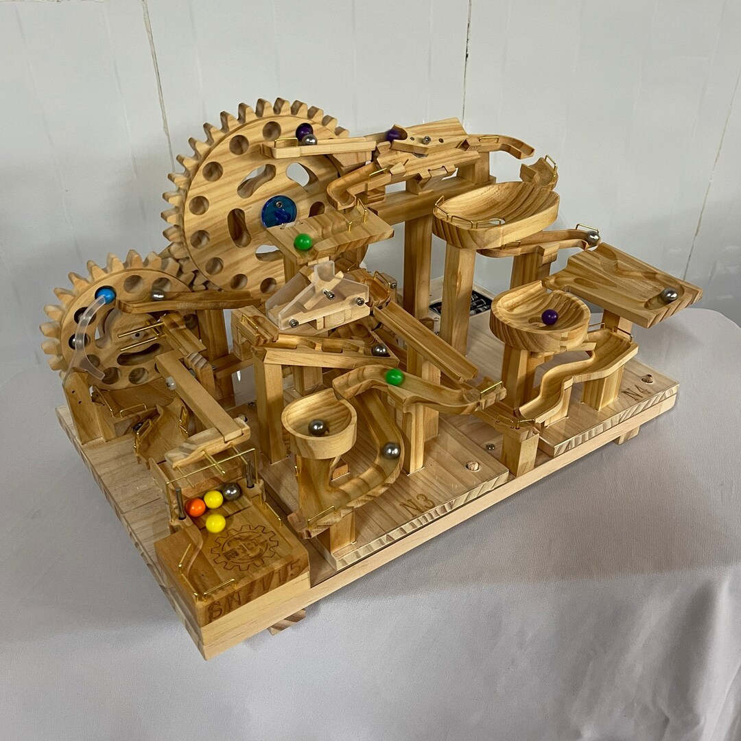 Wooden Marble Run Kinetic Art Perpetual Motion Device the Great Wooden ...