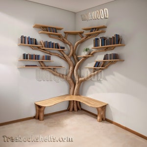 Corner Tree Floor Bookshelf With Bench Decor Wall Mount Floating ...
