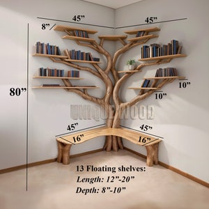 Corner Tree Floor Bookshelf With Bench Decor Wall Mount Floating ...