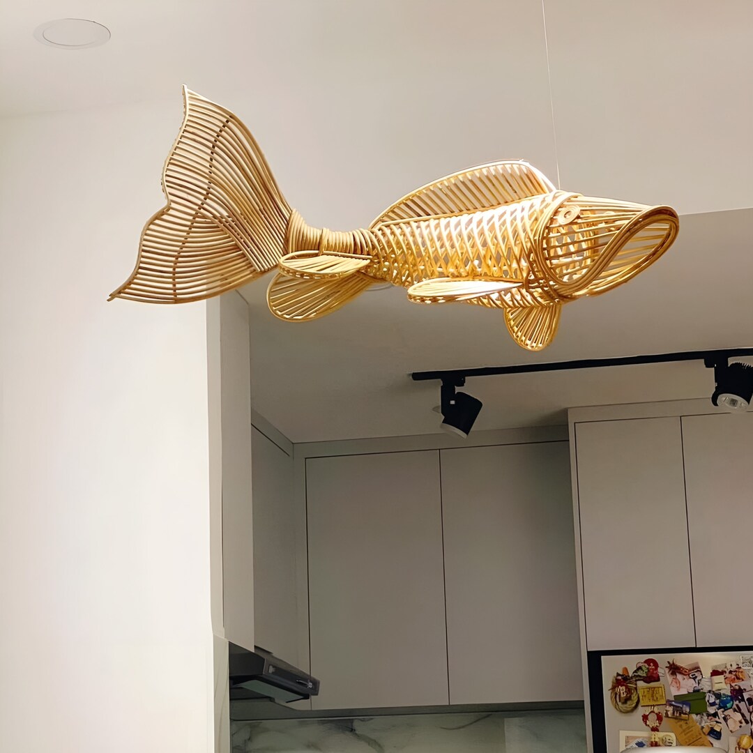 Rattan Fish Lamp Shade Chandelier Lighting Rattan Pendant Light for ...