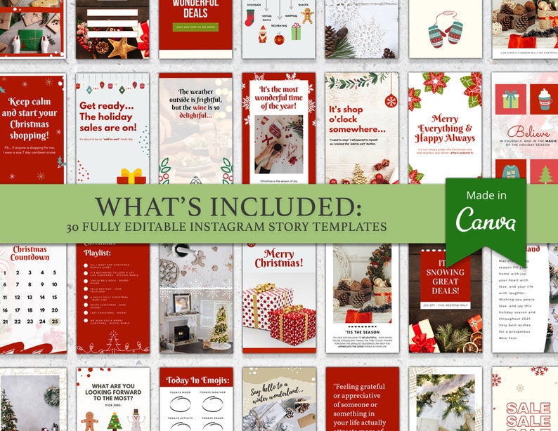 30 CHRISTMAS Canva Instagram Template Bundle Instagram Stories, Social ...