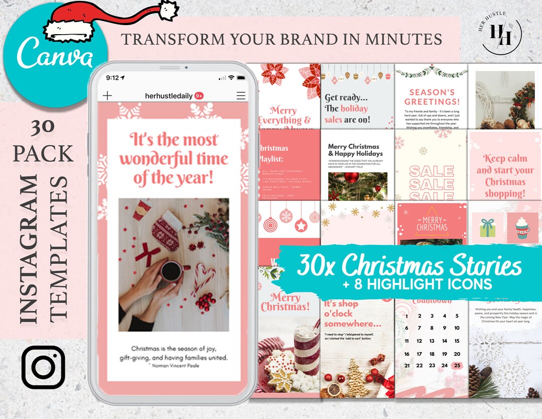 30 CHRISTMAS Canva Instagram Templates Bundle - Instagram Stories ...