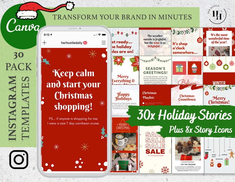 30 CHRISTMAS Canva Instagram Template Bundle Instagram Stories, Social ...