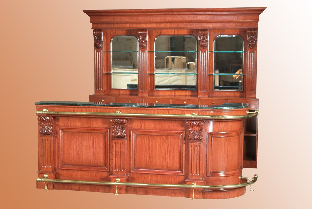 8.5 Ft. Oak Wood Cocktail Bar With Marble Top - Home Bars - Bar 246REV ...