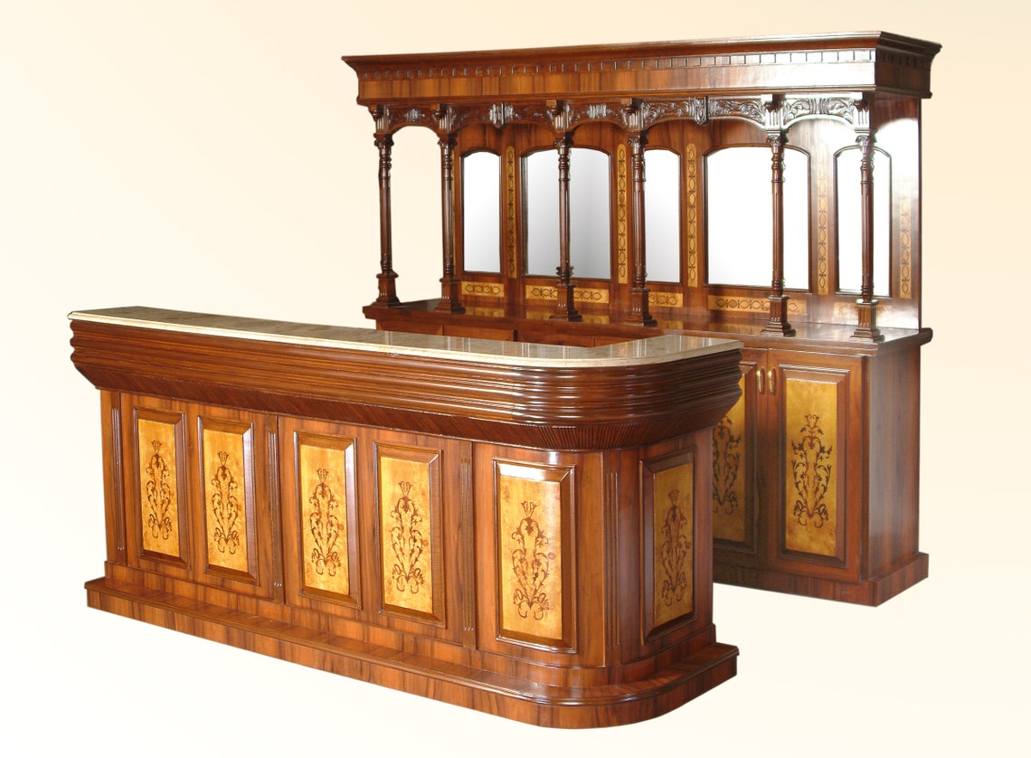 8.5 Ft Inlaid Beechwood Bar Cabinet - Custom Cocktail Bar - Bar 129REV ...