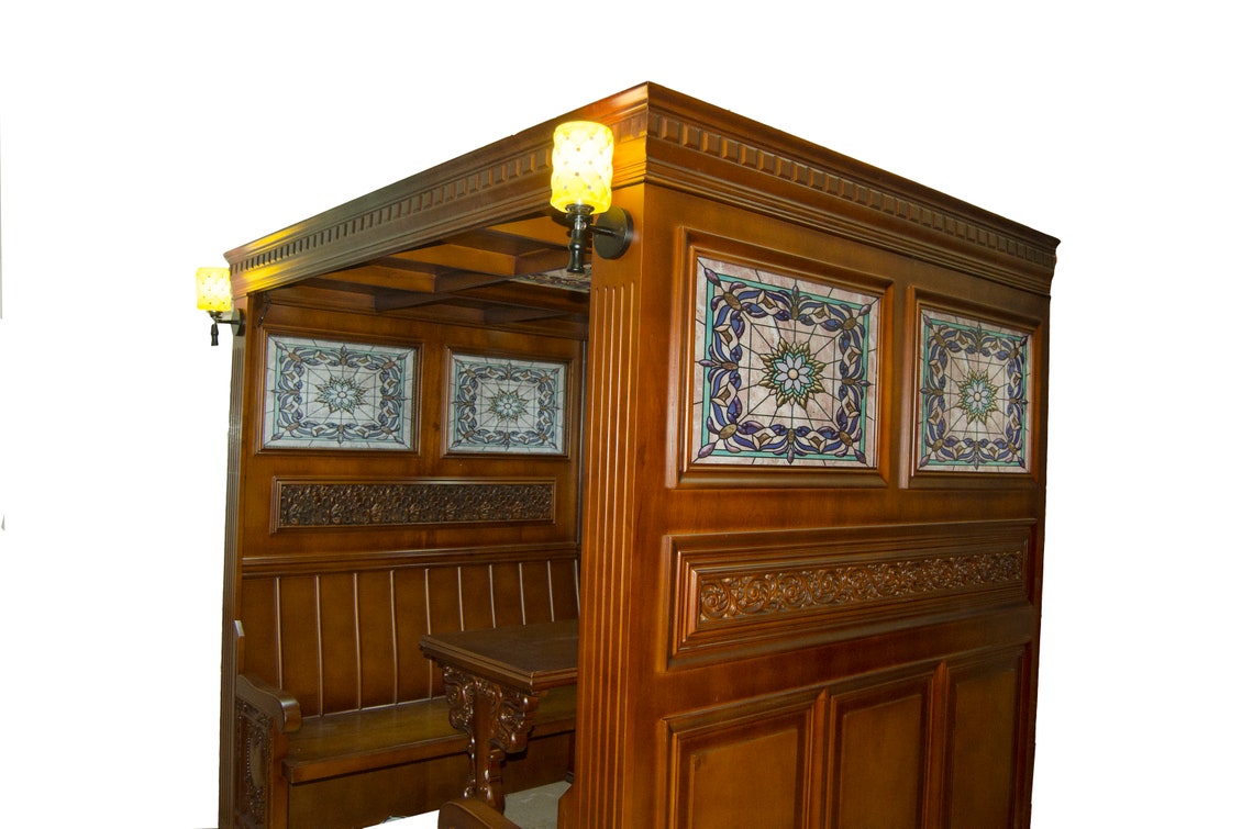8.0 Ft. Oak Wood Restaurant Booth Seating/benches With Tiffany Glass ...