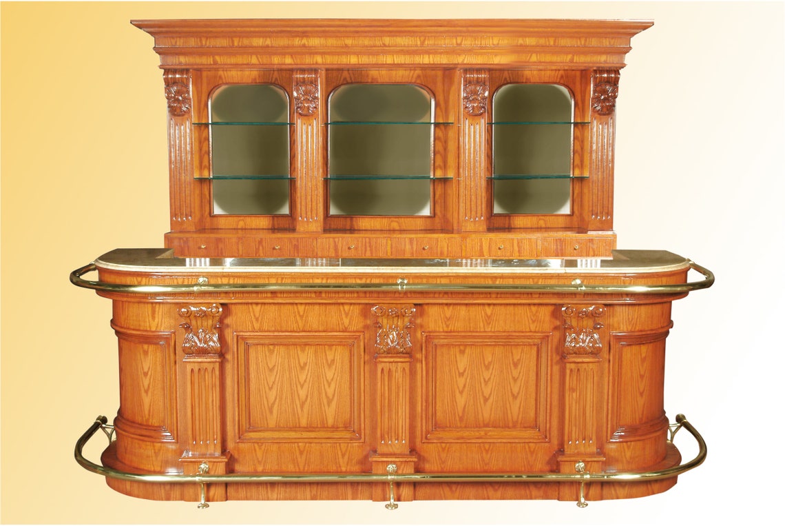 10 Ft. Oak Wood Cocktail Bar With Marble Top Home Bars Bar 246RND - Etsy