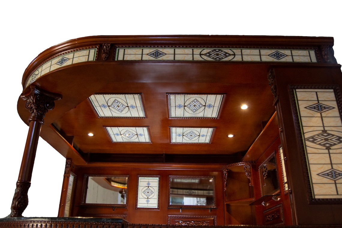 8.0 Ft. Canopy Oak Wood Cocktail Bar With Marble Top Bar - Etsy