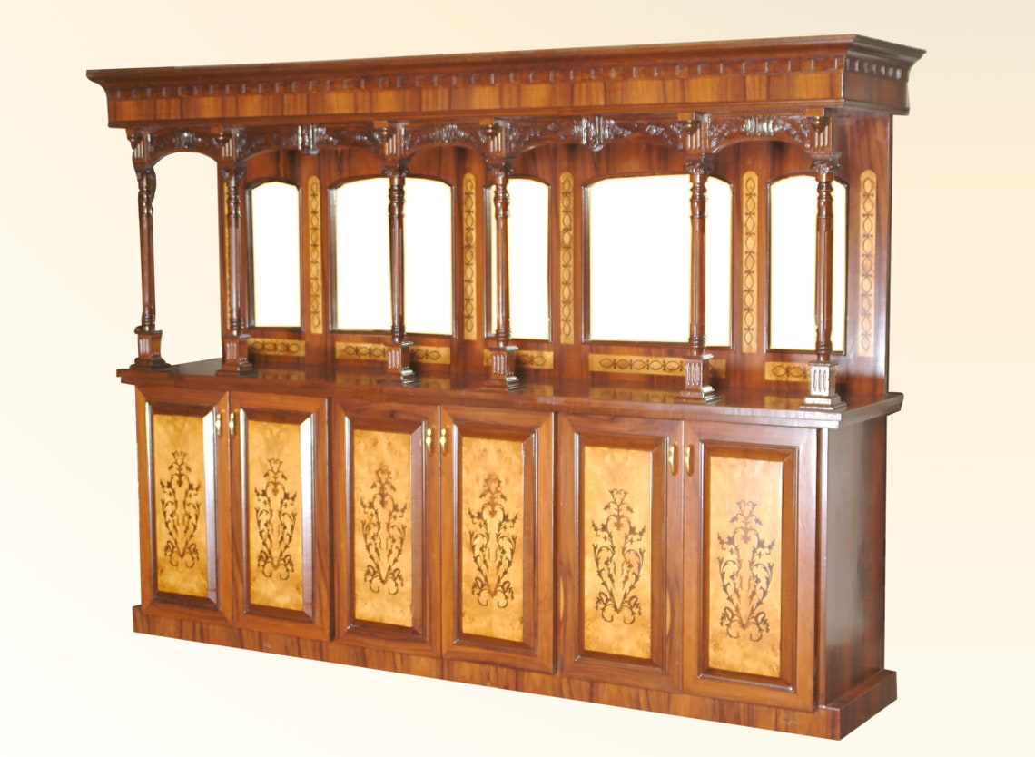8.5 Ft Inlaid Beechwood Bar Cabinet - Custom Cocktail Bar - Bar 129REV ...