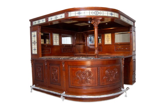 8.0 Ft. Canopy Oak Wood Cocktail Bar With Marble Top Bar - Etsy