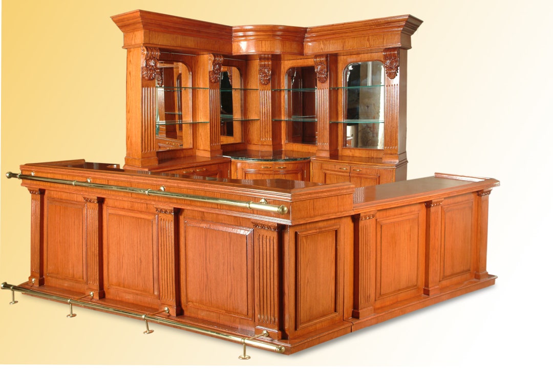 10ft. Oak Wood / Cocktail Bar With Marble Top - Bar Cabinet - Bar ...