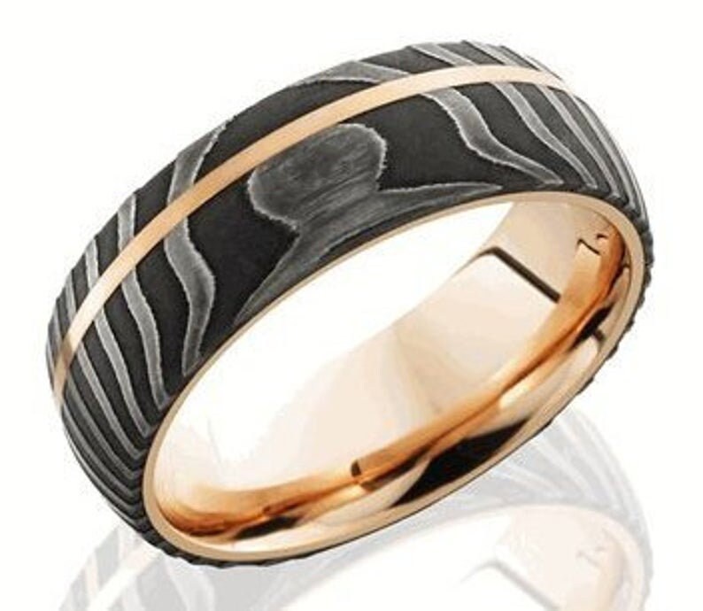 Damascus Steel Ring Yellow gold Outer Liner Yellow Gold Shall | Etsy